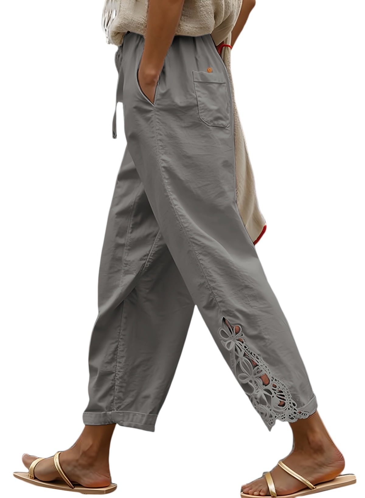 DOKOTOO Plus Size Cotton Pants for Women, Lightweight Loose Fit ...