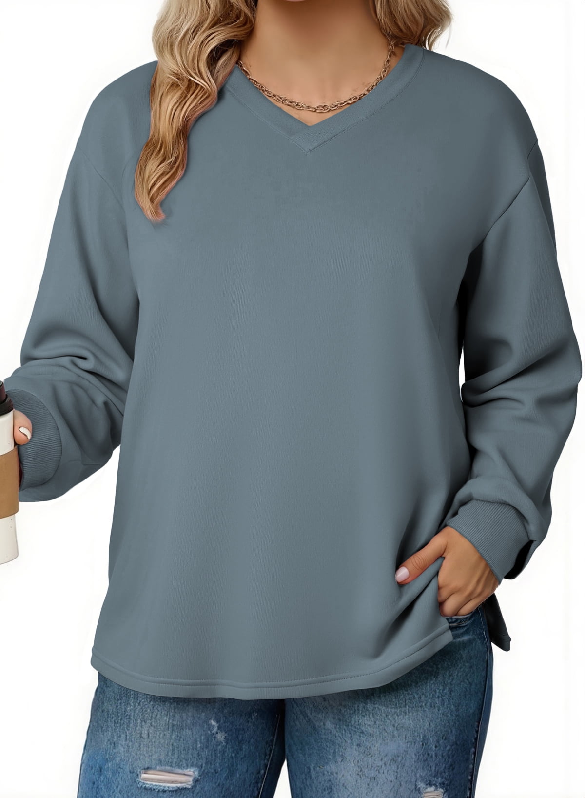 DOKOTOO Plus Size Sweatshirts for Women Long Sleeve V Neck Oversized ...
