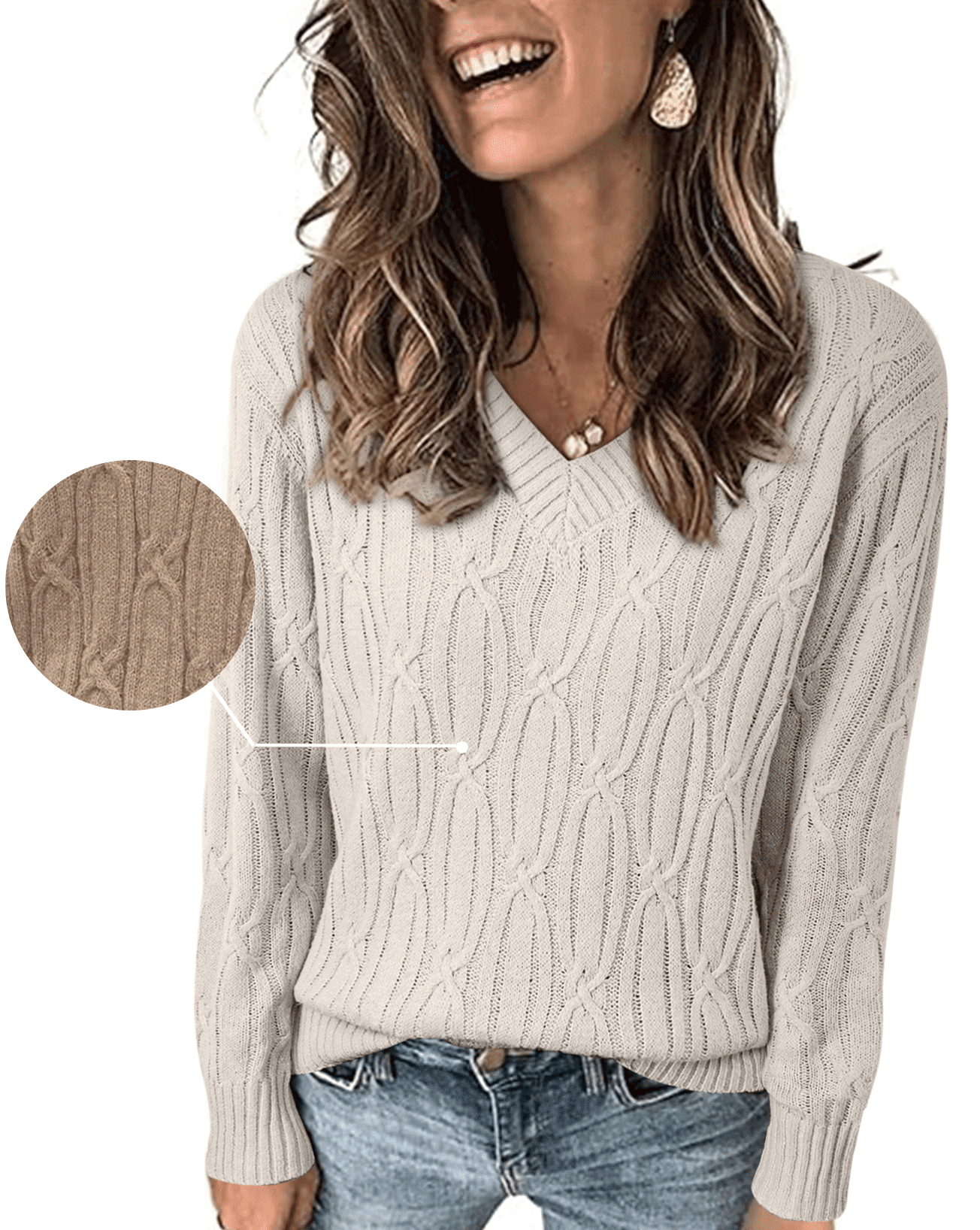 DOKOTOO Sweaters for Women Cable Knit Pullover Sweaters Long Sleeve V ...