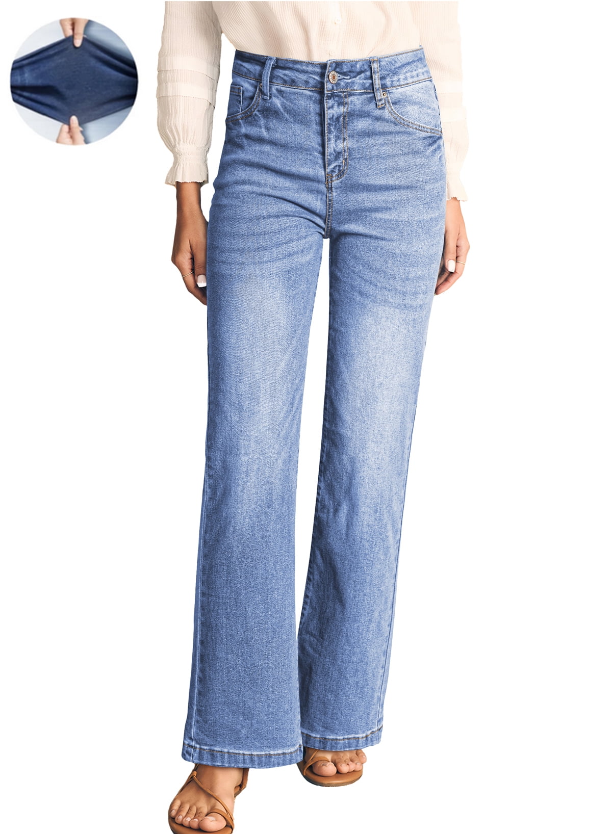 DOKOTOO Wide Leg Jeans for Women Casual Relaxed Fitted Solid Color ...
