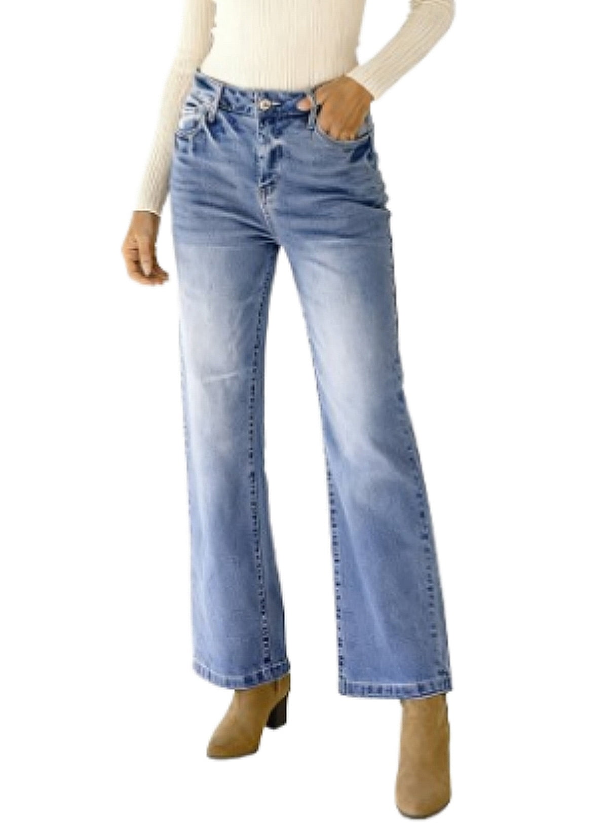 DOKOTOO Women's Wide Leg Jeans High Waist Casual Stretch Denim Trousers ...