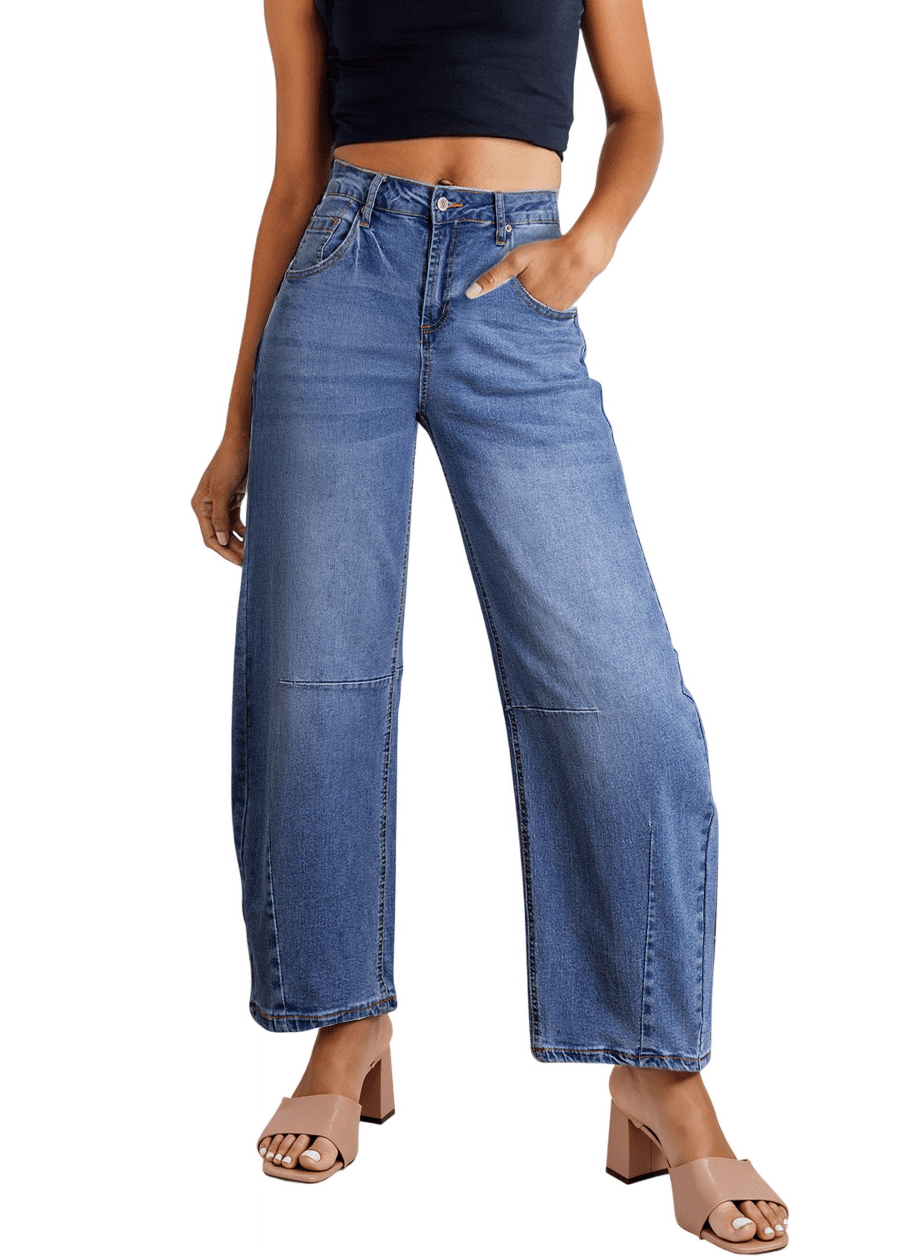 DOKOTOO Women's Barrel Jeans Wide Leg Vintage Mid Rise Y2k Baggy ...