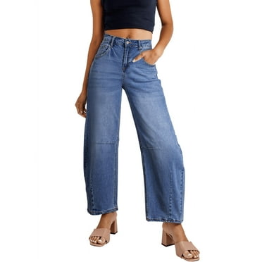 luvamia Women's Classic Denim Jeans Wide Leg Elastic High Waist ...