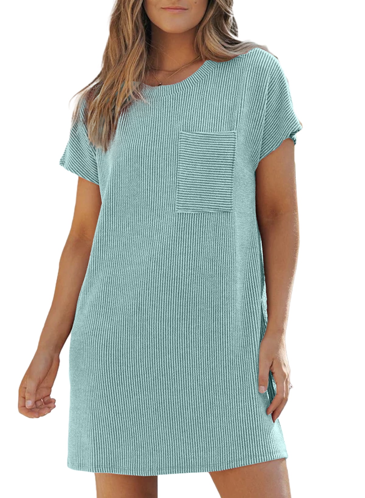 DOKOTOO Women's Ribbed Stretchy Mini T-Shirt Dress, Short Sleeve ...