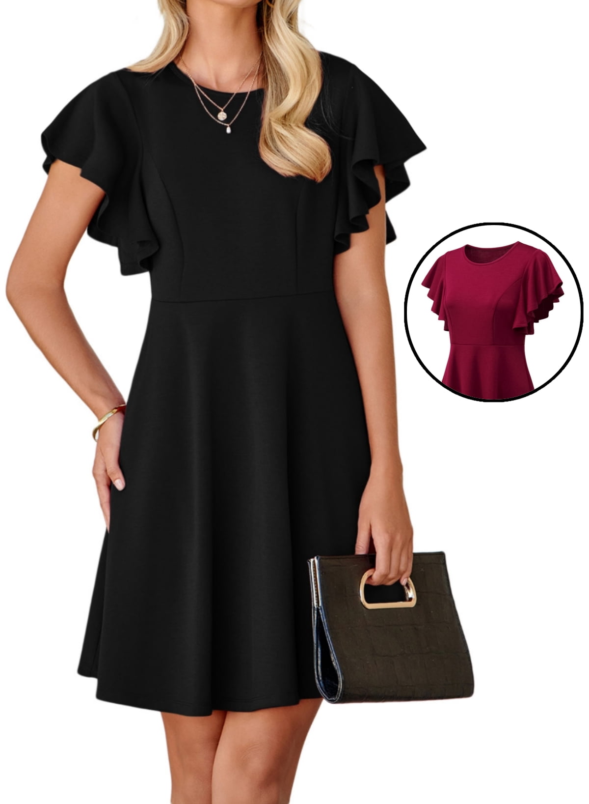 DOKOTOO Women's Spring Summer Cocktail Dress - Ruffle Sleeve Crewneck ...