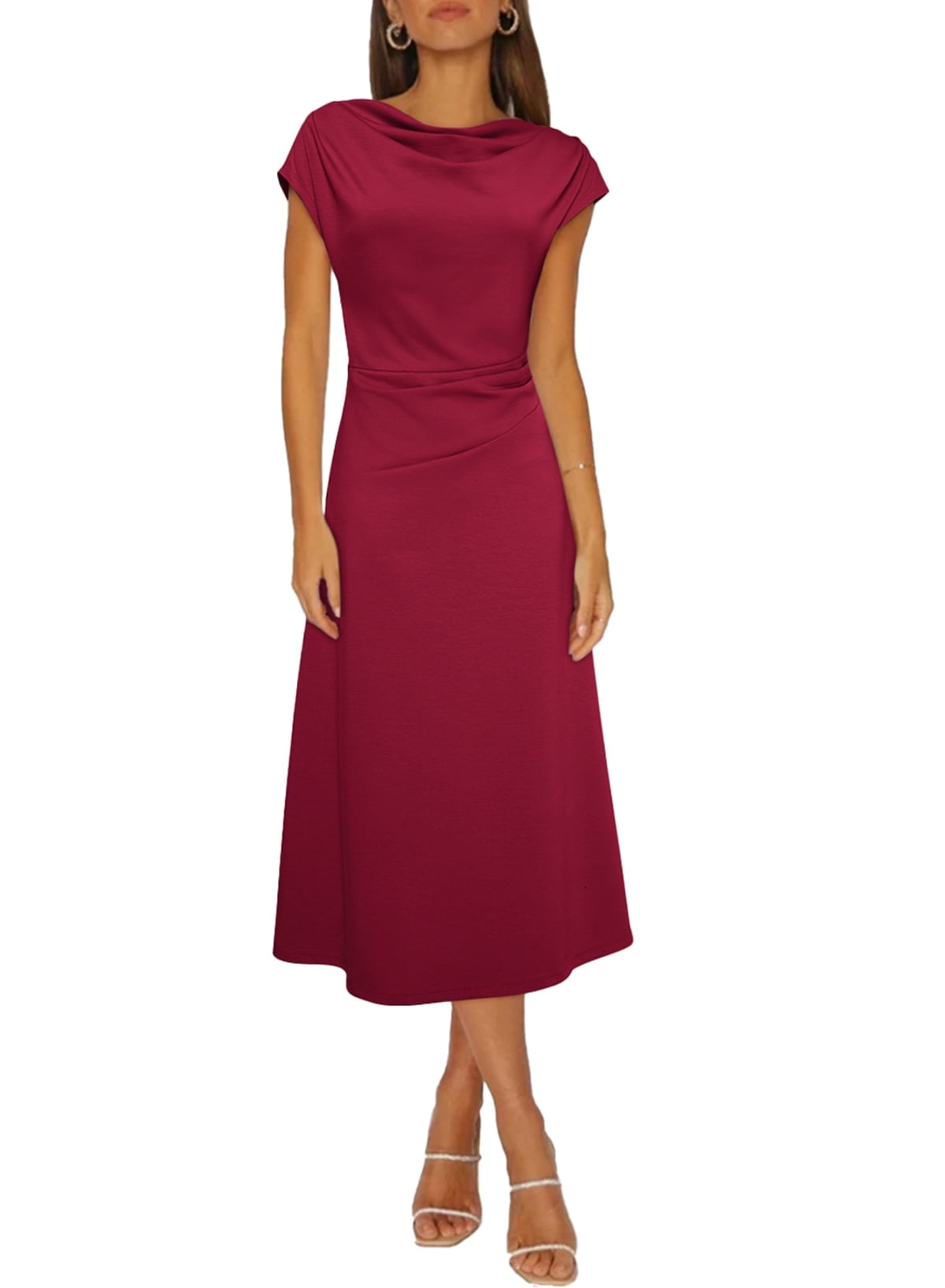 DOKOTOO Women's Soft Summer Red Party Midi Dress – A-Line Silhouette ...