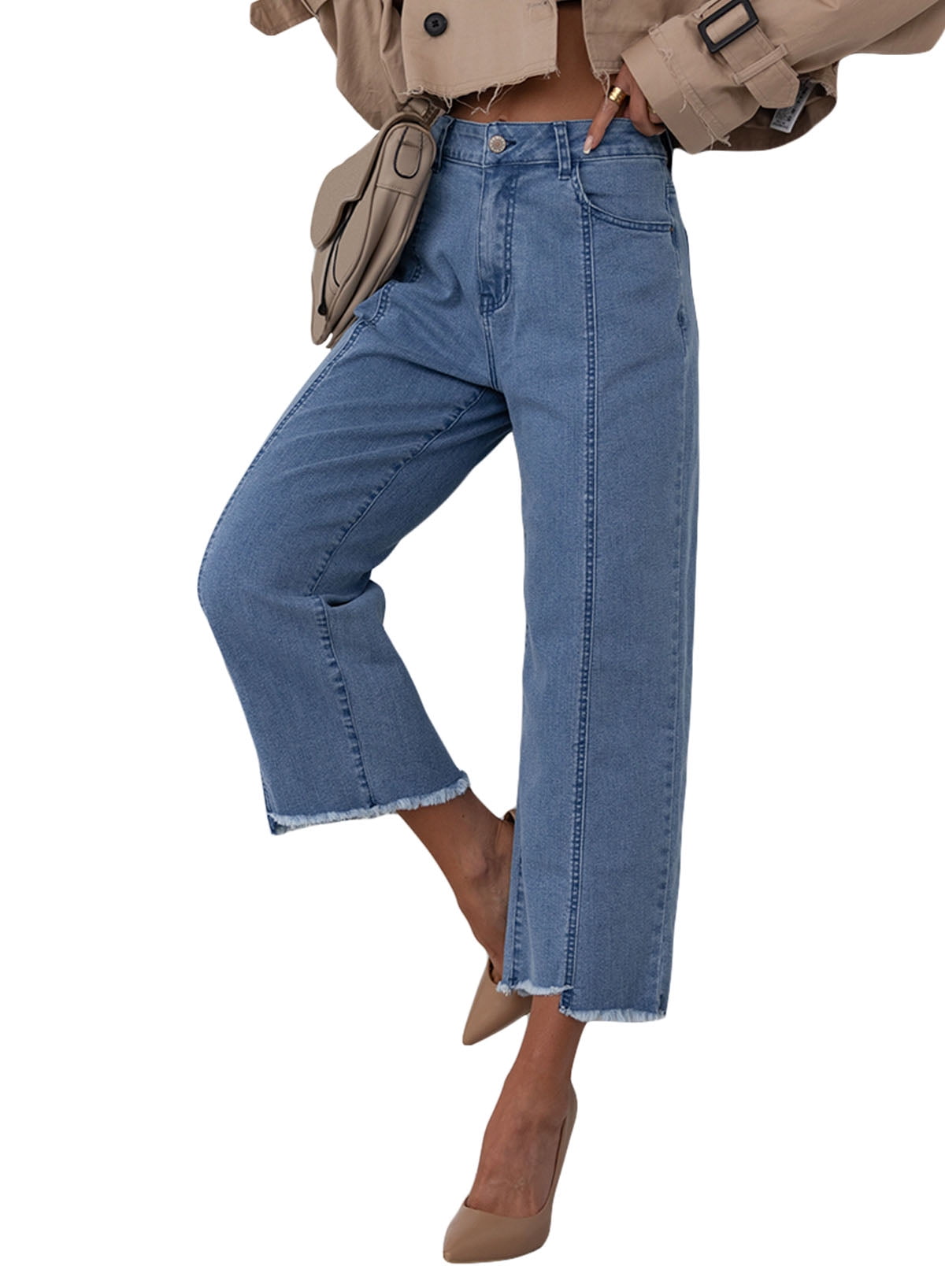 DOKOTOO Women's Wide Leg Jeans Casual High Rised Wide-Leg Cropped Jeans ...