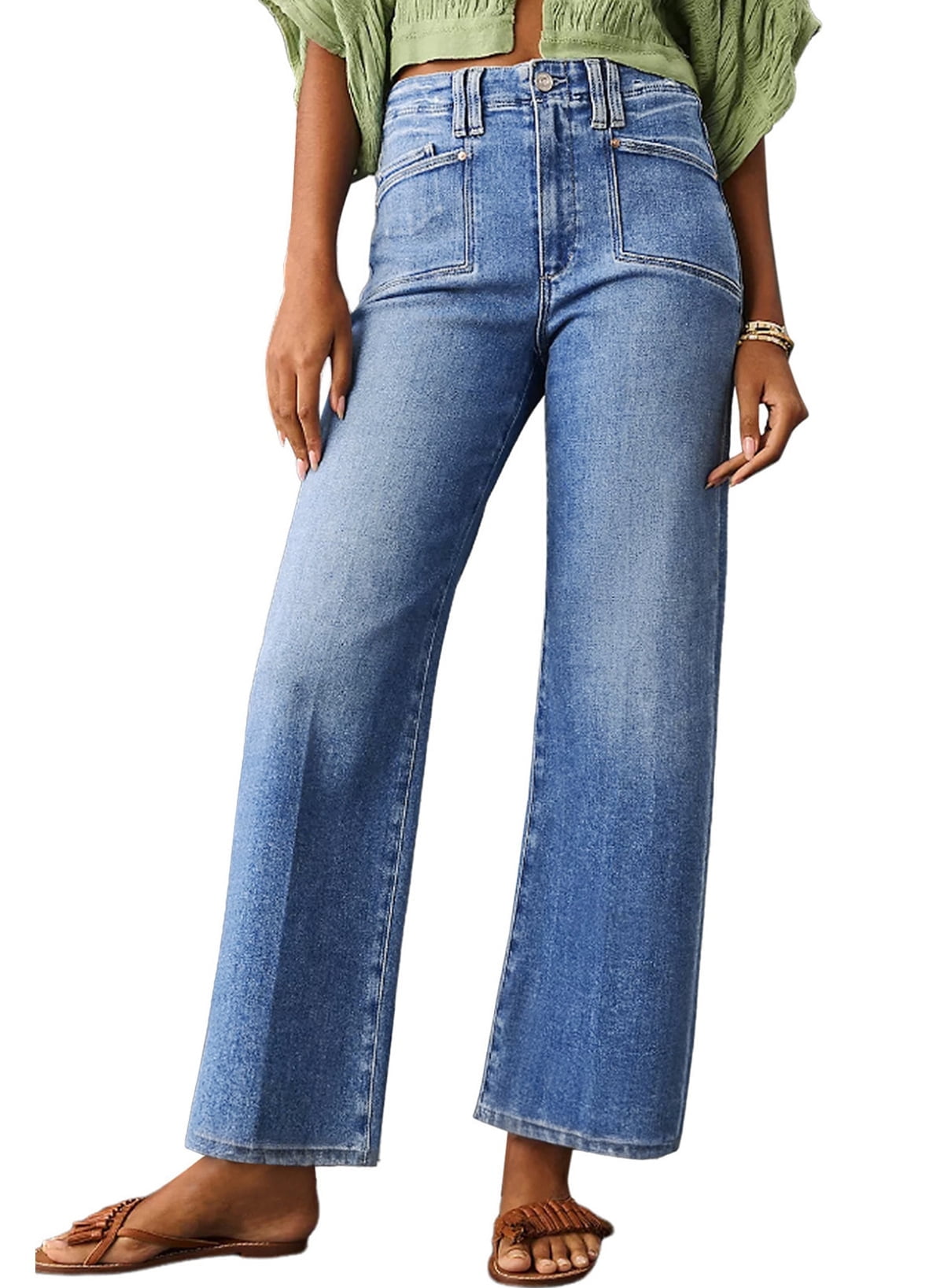 DOKOTOO Women's Wide Leg Jeans High Waisted Stretchy Boyfriend Denim ...