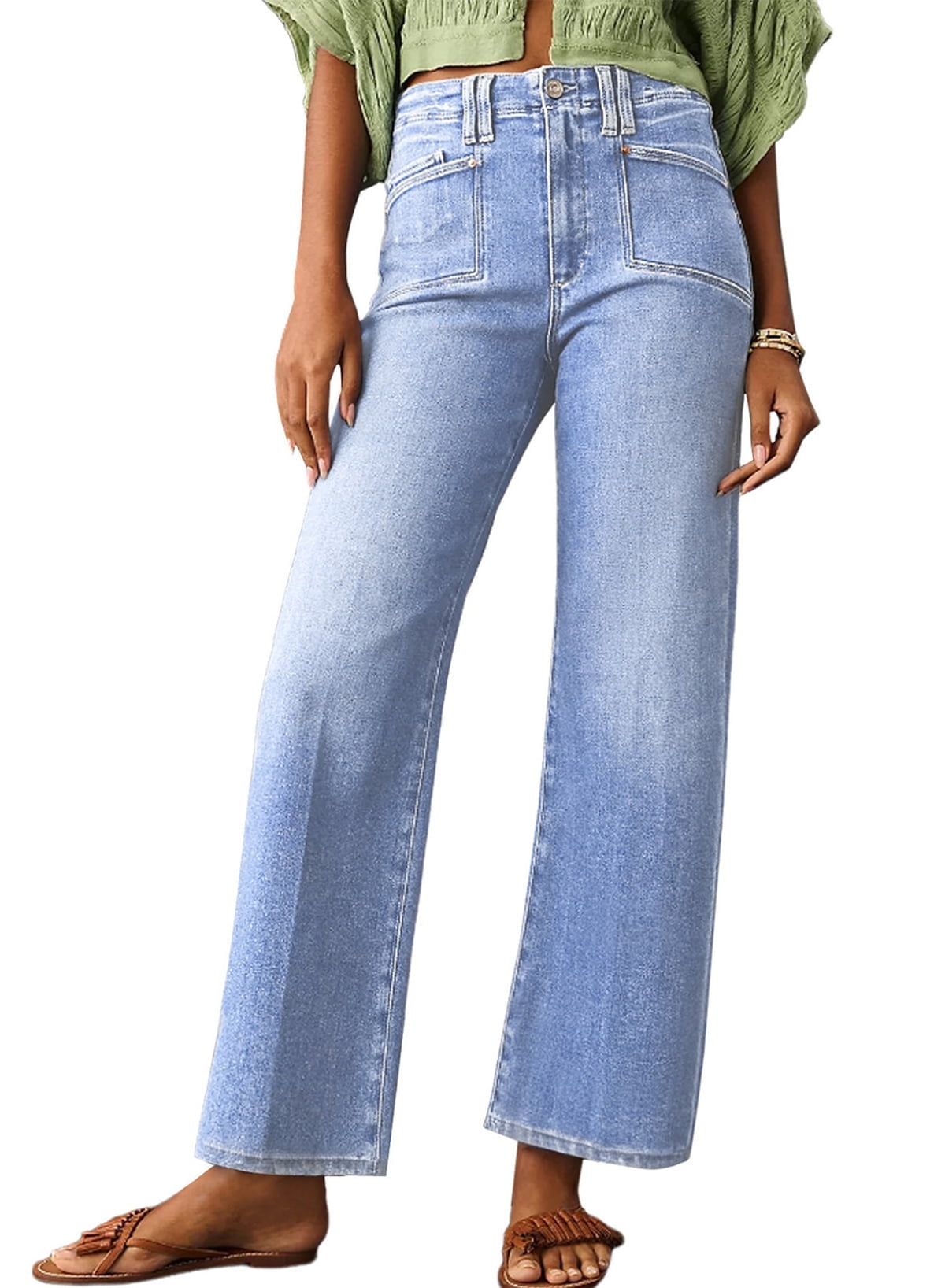 DOKOTOO Women's Wide Leg Jeans High Waisted Stretchy Boyfriend Denim ...