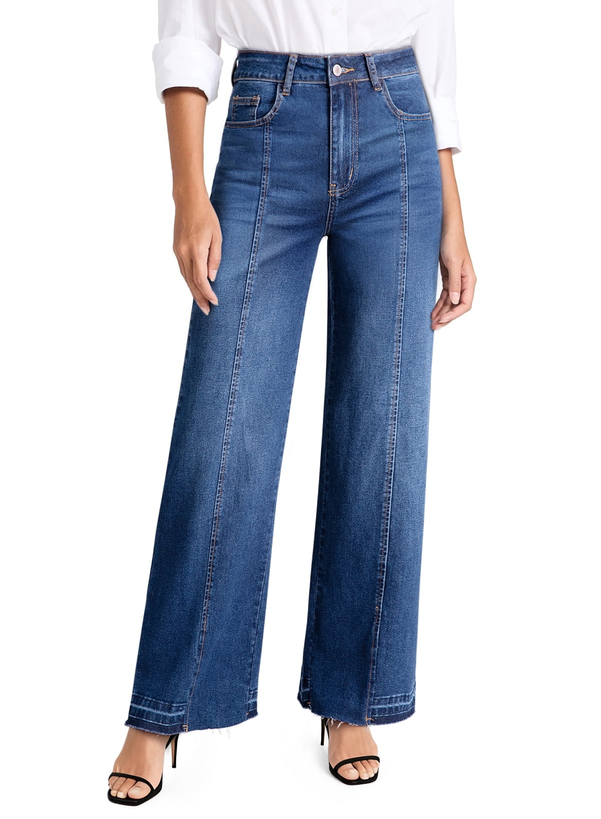 DOKOTOO Women's Wide Leg Jeans Trendy High Waist Center-Seam Straight ...