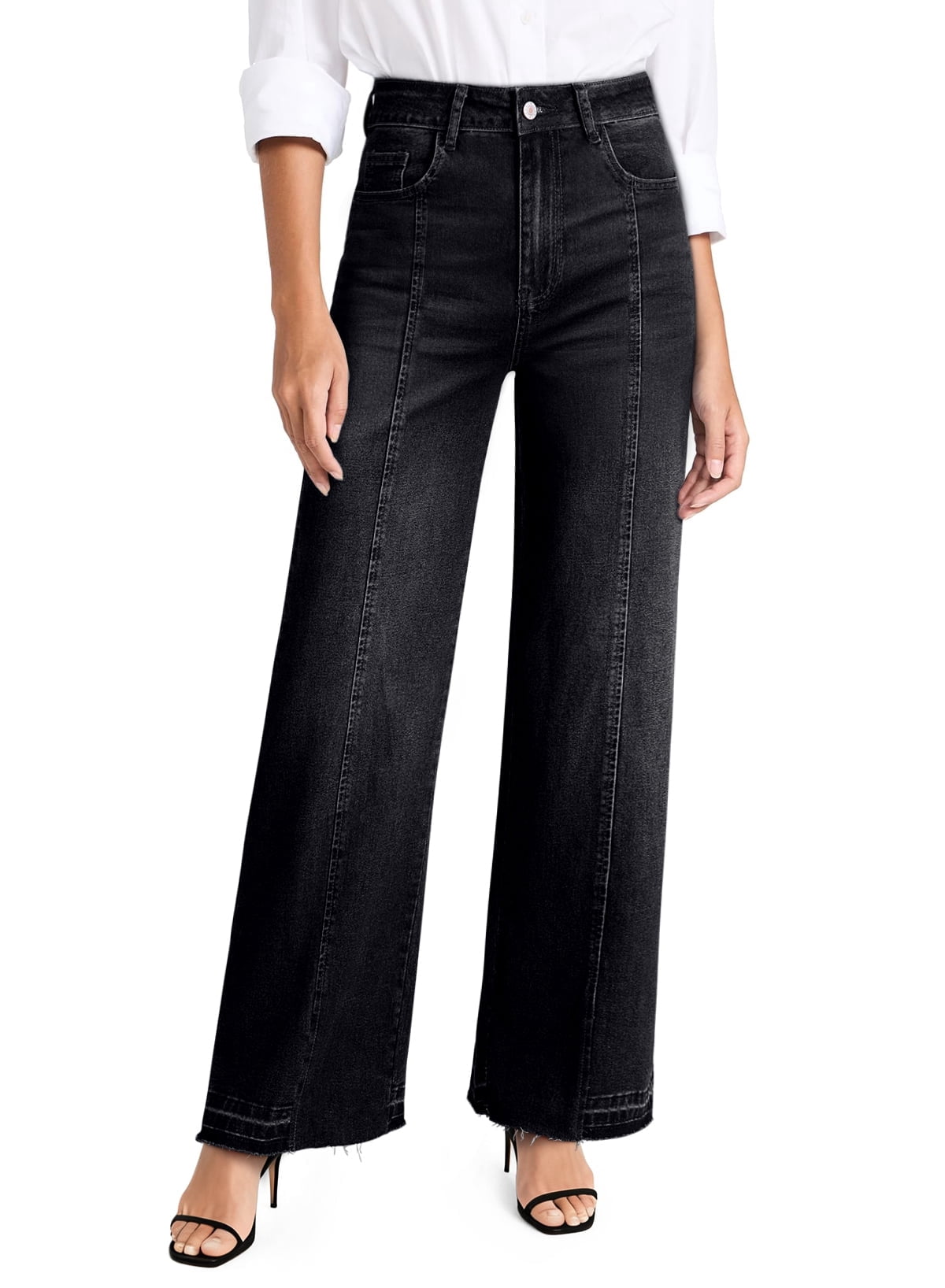 DOKOTOO Women's Wide Leg Jeans Trendy High Waist Center-Seam Straight ...