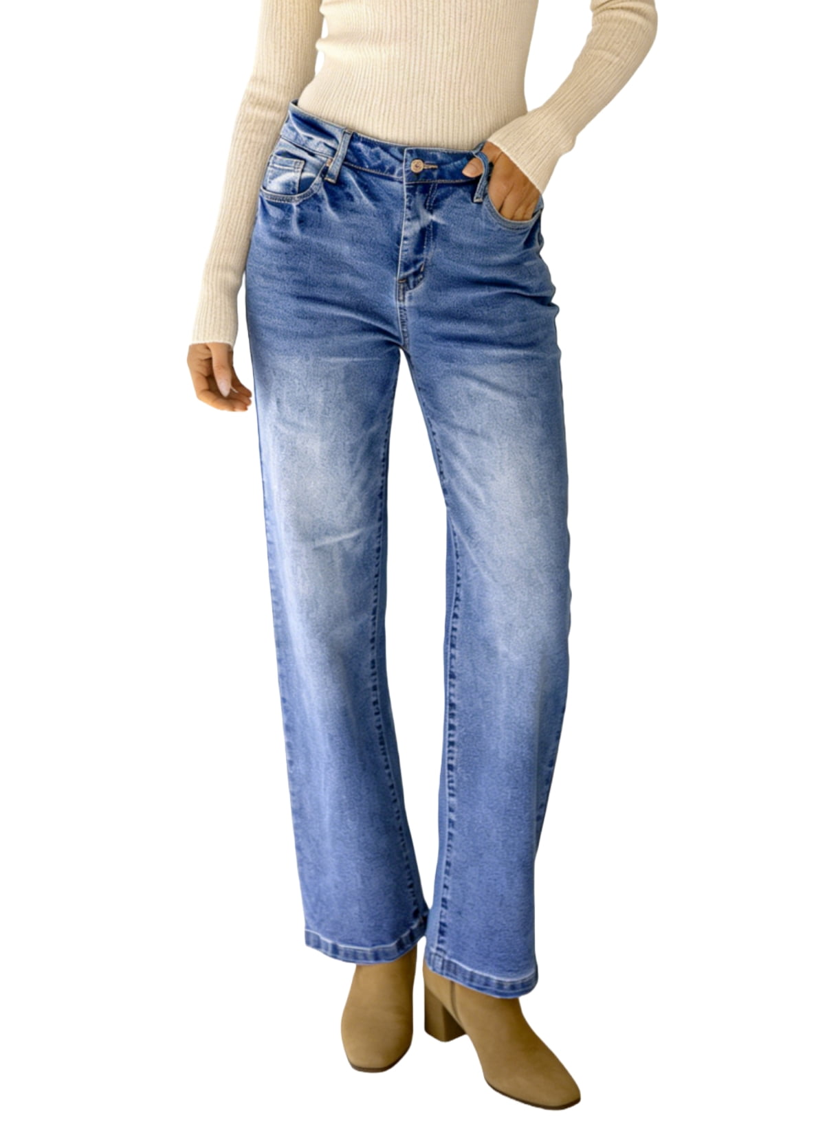 DOKOTOO Women's Wide Leg Jeans Trendy High Waist Stretchy Denim Pants ...