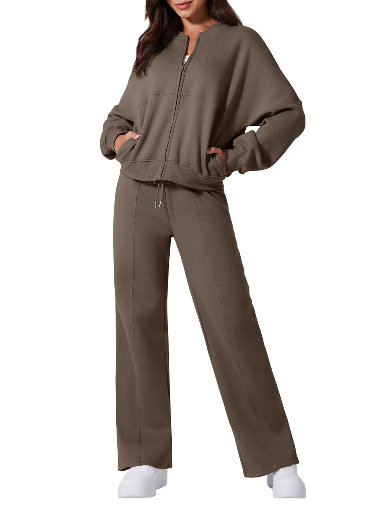 DOKOTOO Outfit Sets for Women 2 Piece Sets Lounge Sets Long Sleeve Zip ...