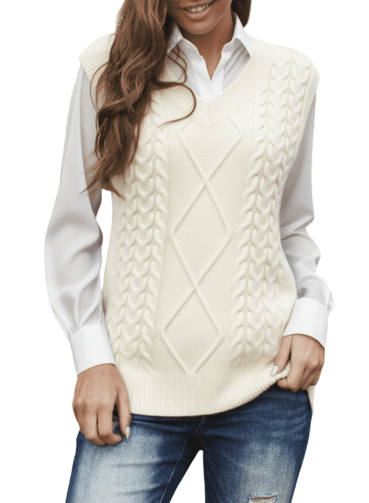DOKOTOO Women's Beige Cable Knit Sweater Vest Solid Color Trendy ...