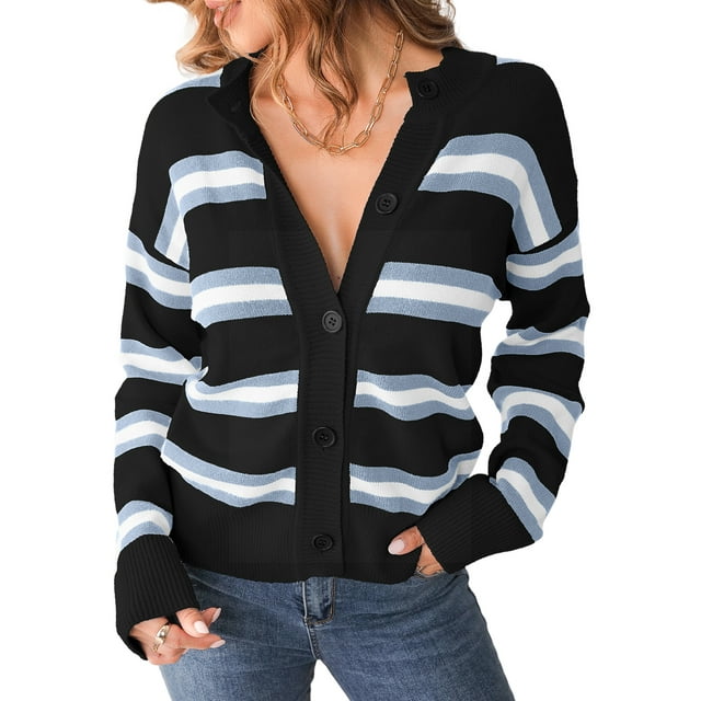 DOKOTOO Buttoned Cardigan Sweaters for Women Long Sleeve Button Down ...