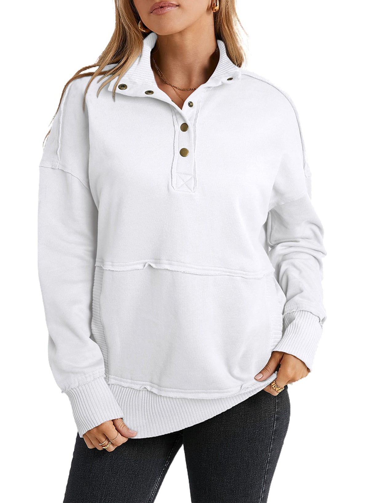 DOKOTOO Womens Sweatshirt Half Button Sweatshirts Lightweight Long ...