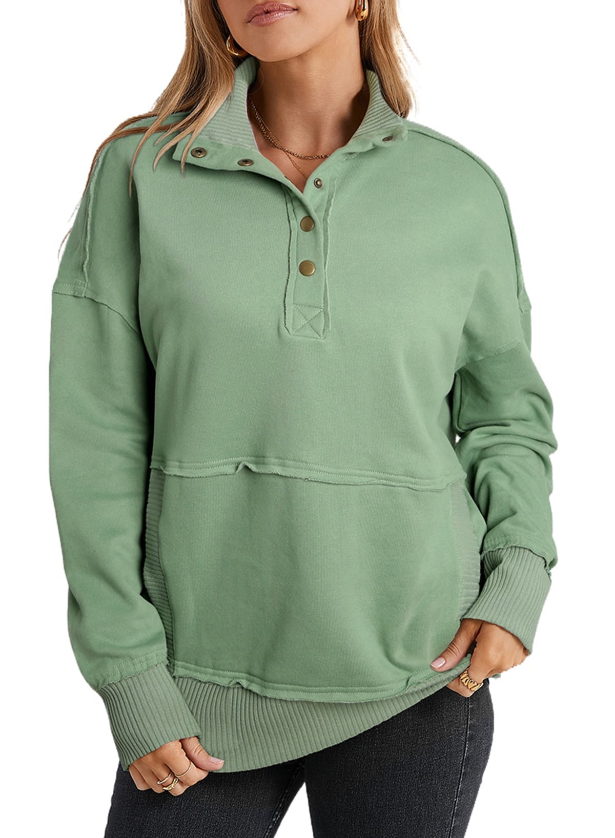 DOKOTOO Half Button Sweatshirts for Women Lightweight Casual Long ...