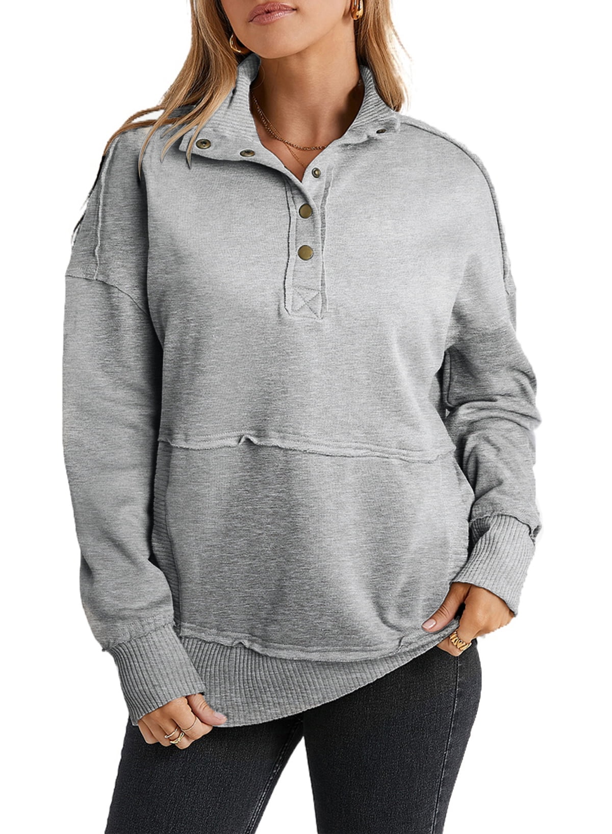 DOKOTOO Half Button Sweatshirts Women Casual Long Sleeve Pullover ...