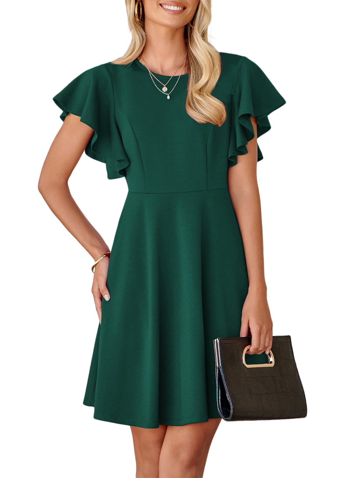 DOKOTOO Women's Ruffle Sleeve Cocktail Dress - Spring Summer High Waist ...