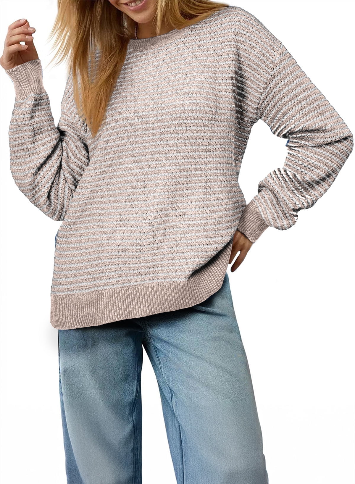 DOKOTOO Sweaters for Women Long Sleeve Crewneck Sweaters Casual Knit ...