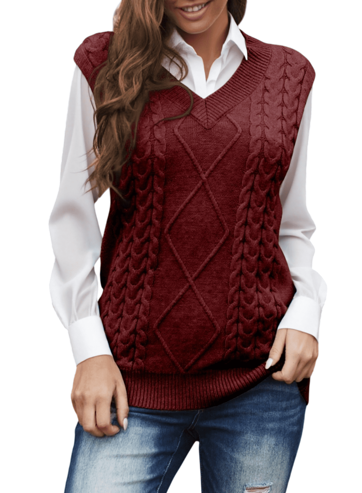 Dokotoo Women's Plus Size V-Neck Red Sweater Vest, Sleeveless Pullover ...