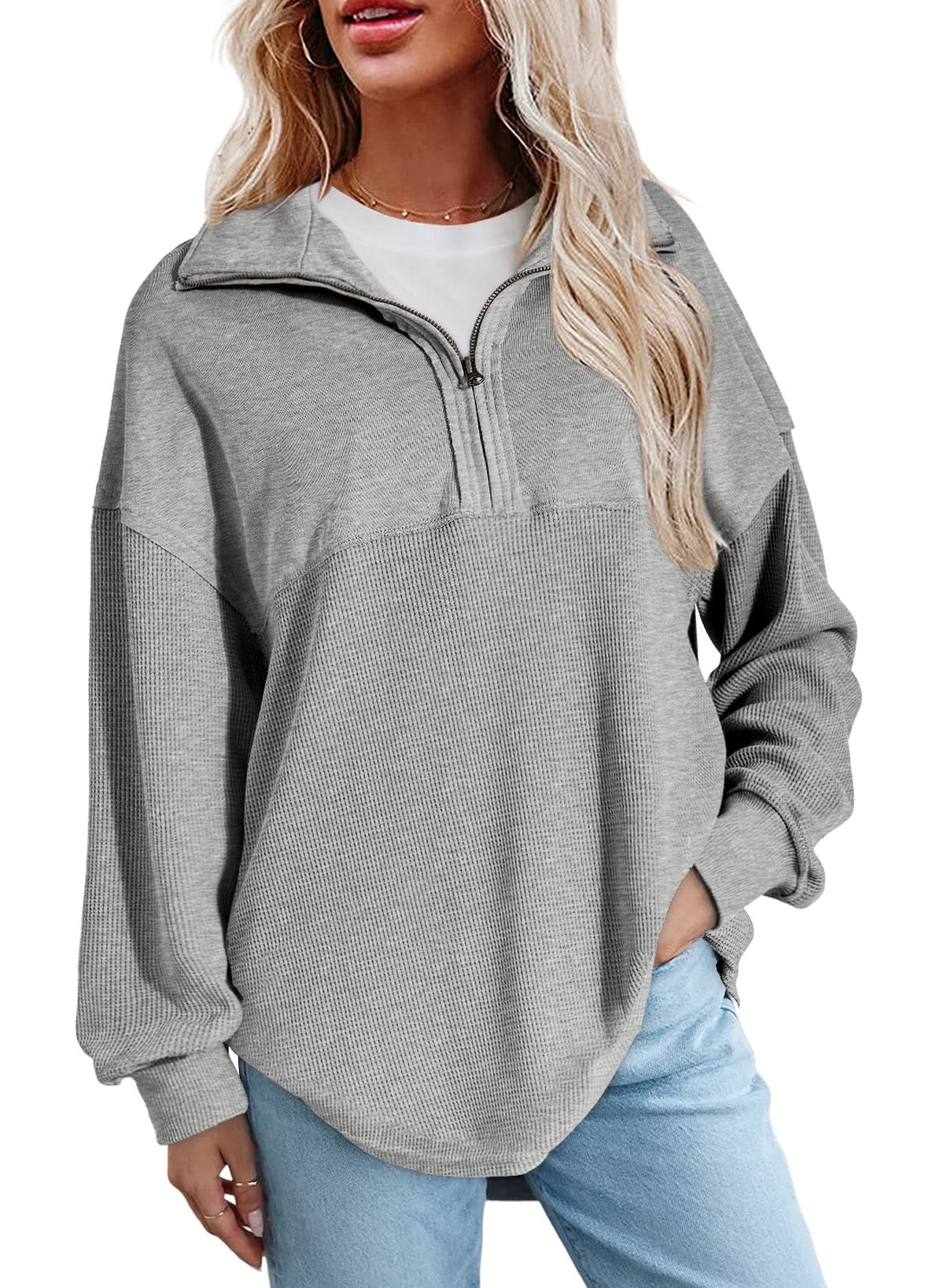 DOKOTOO Half Zip Sweatshirts Women Oversized Sweatshirts Waffle Knit ...