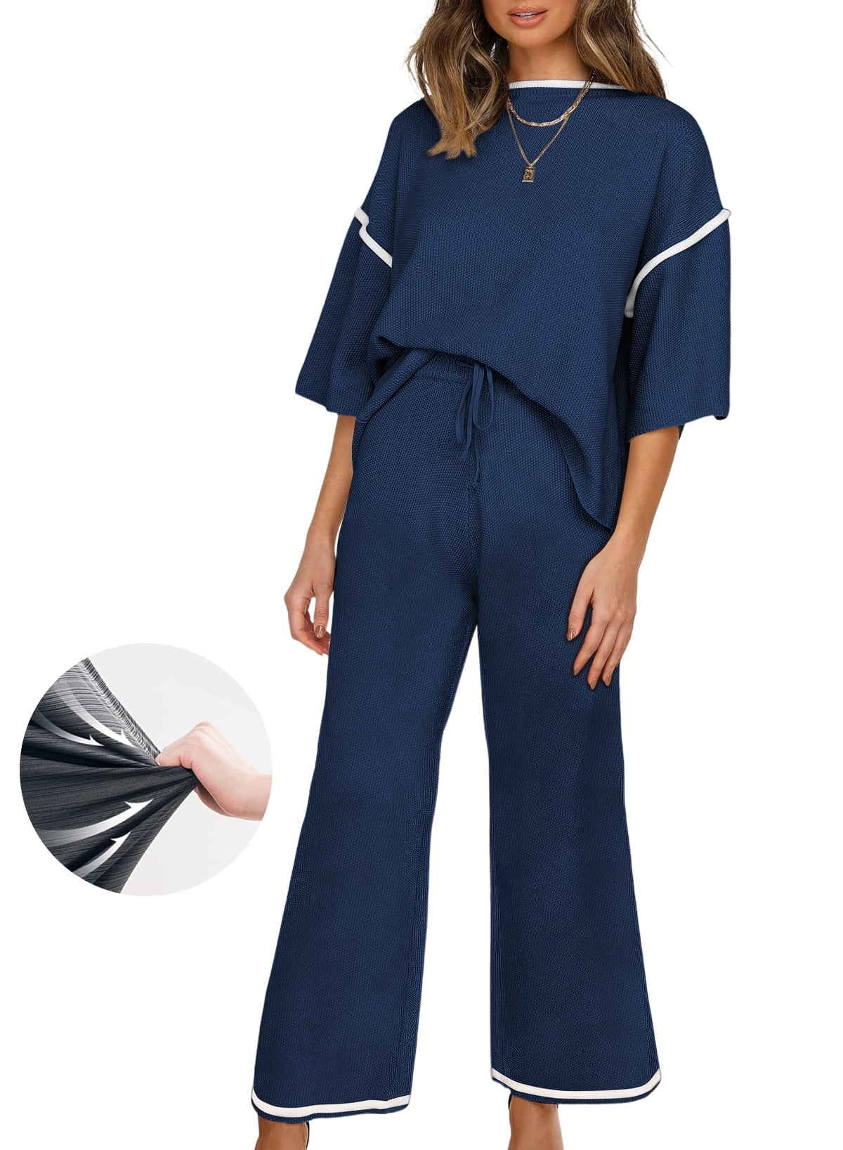 DOKOTOO Womens Two Piece Lounge Set Spring Outfits Half Sleeve Knit ...