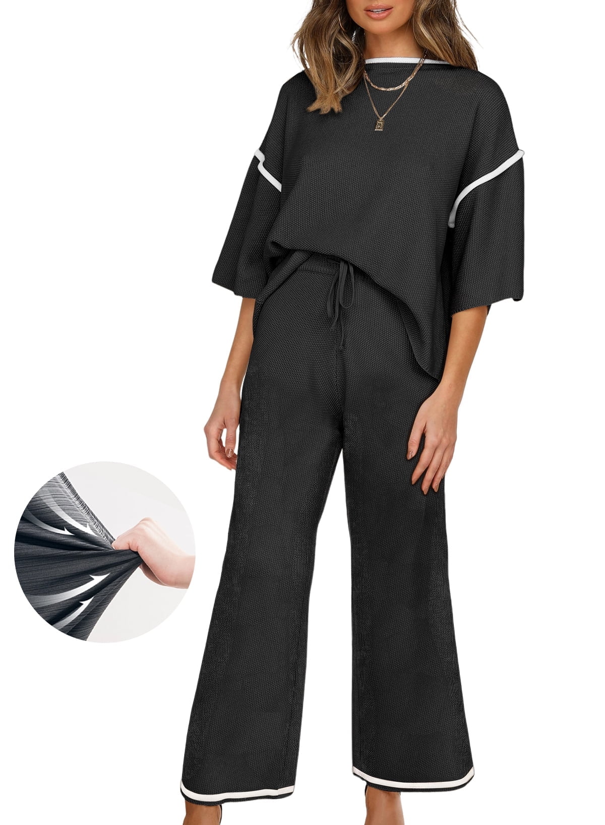 DOKOTOO Womens Two Piece Lounge Set Spring Outfits Half Sleeve Knit ...