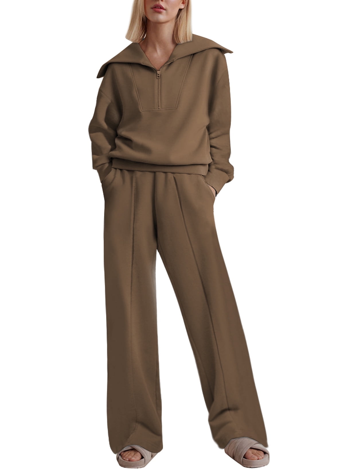 DOKOTOO Lounge Sets for Women 2 Piece Fall Outfits Half Zip Sweatshirt ...