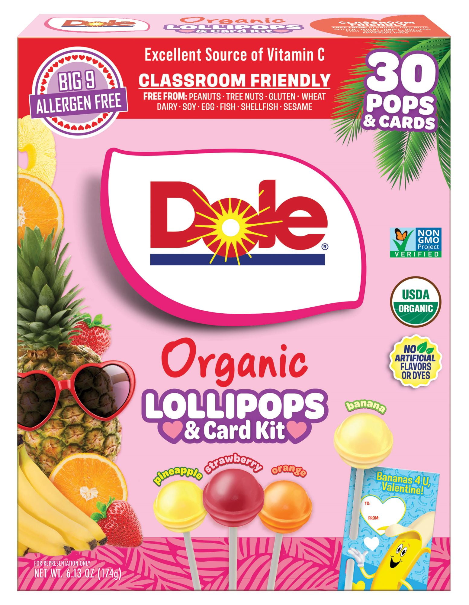Dole Organic Gluten-Free Peanut-Free Assorted Fruit Flavors Lollipops ...