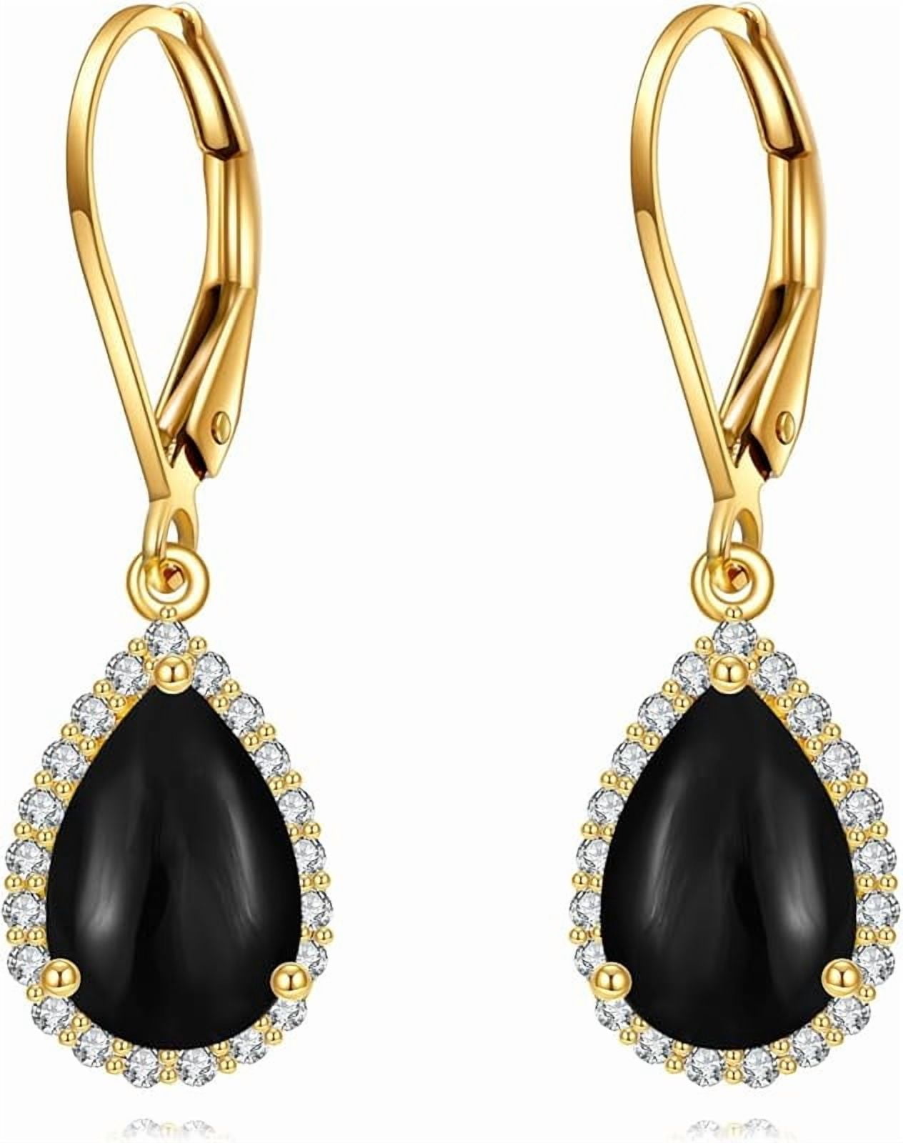 DOLIOX 14K Real Gold Gemstone Earrings Solid Yellow Gold Dangle Drop ...