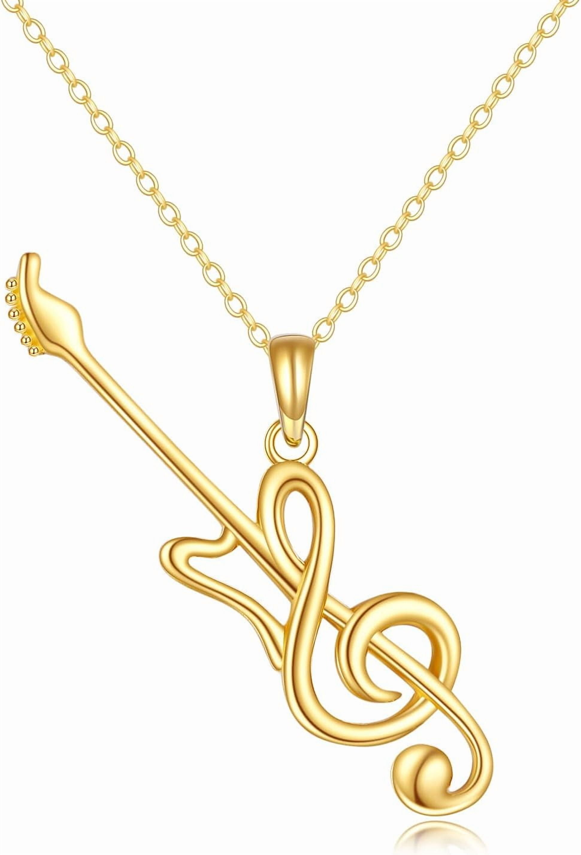 DOLIOX 14K Solid Gold Guitar Necklace Music Note Pendant 14K Real Gold ...