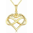 DOLIOX 14K Solid Gold Infinity Heart Necklace Claddagh Pendant 14K Real ...