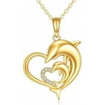 DOLIOX 14k Gold Dolphin Necklace Yellow Gold Love Heart Dolphin Pendant ...