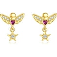 DOLIOX 14k Real Gold Heart Stud Earrings for Women Tennis Angel Wing ...