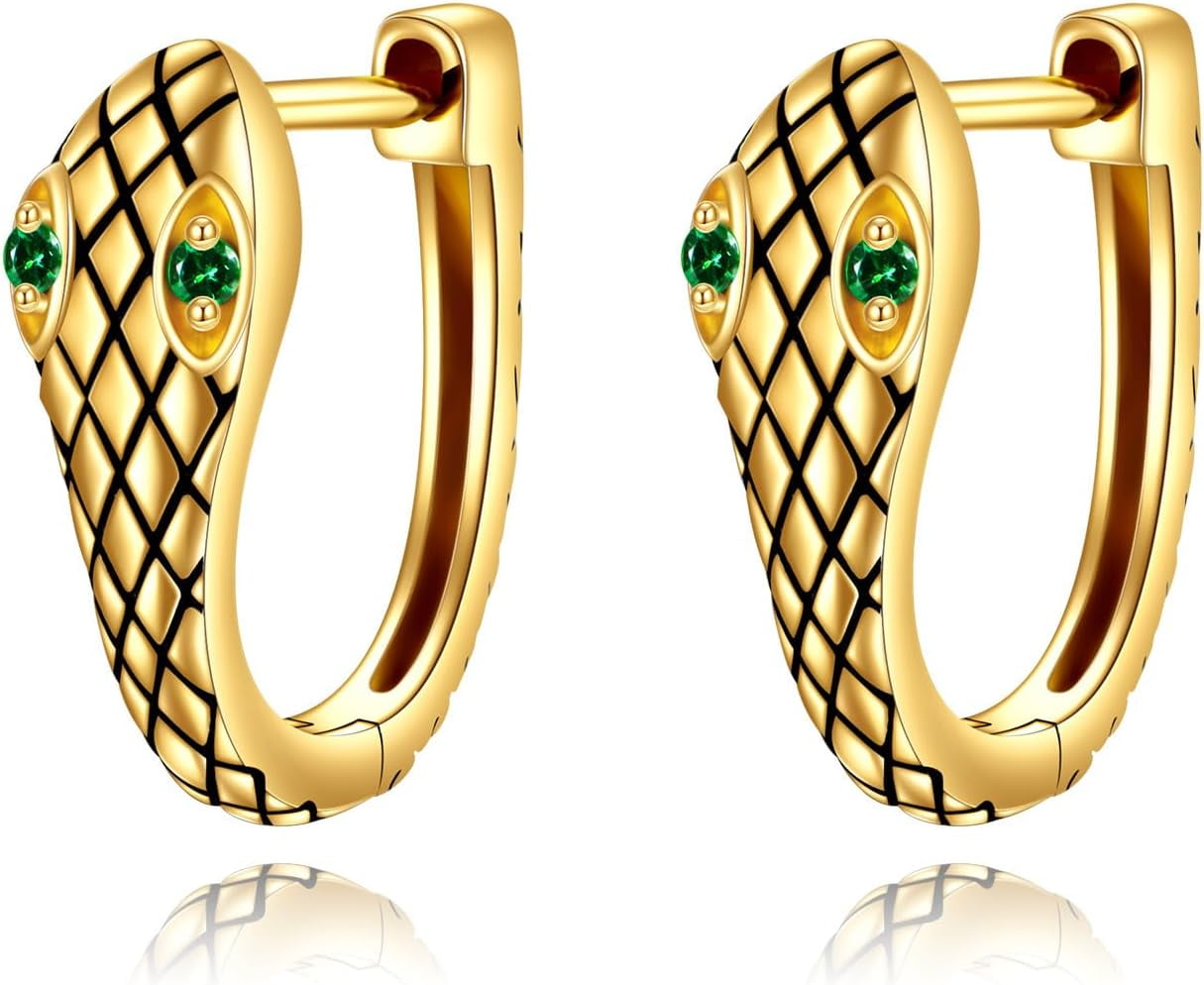 DOLIOX 14k Snake Hoop Earrings for Women Solid Gold Snake Earrings ...