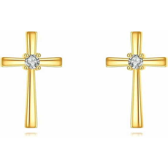 DOLIOX 14k Solid Gold Cross Earrings for Women Religious Stud Earrings ...