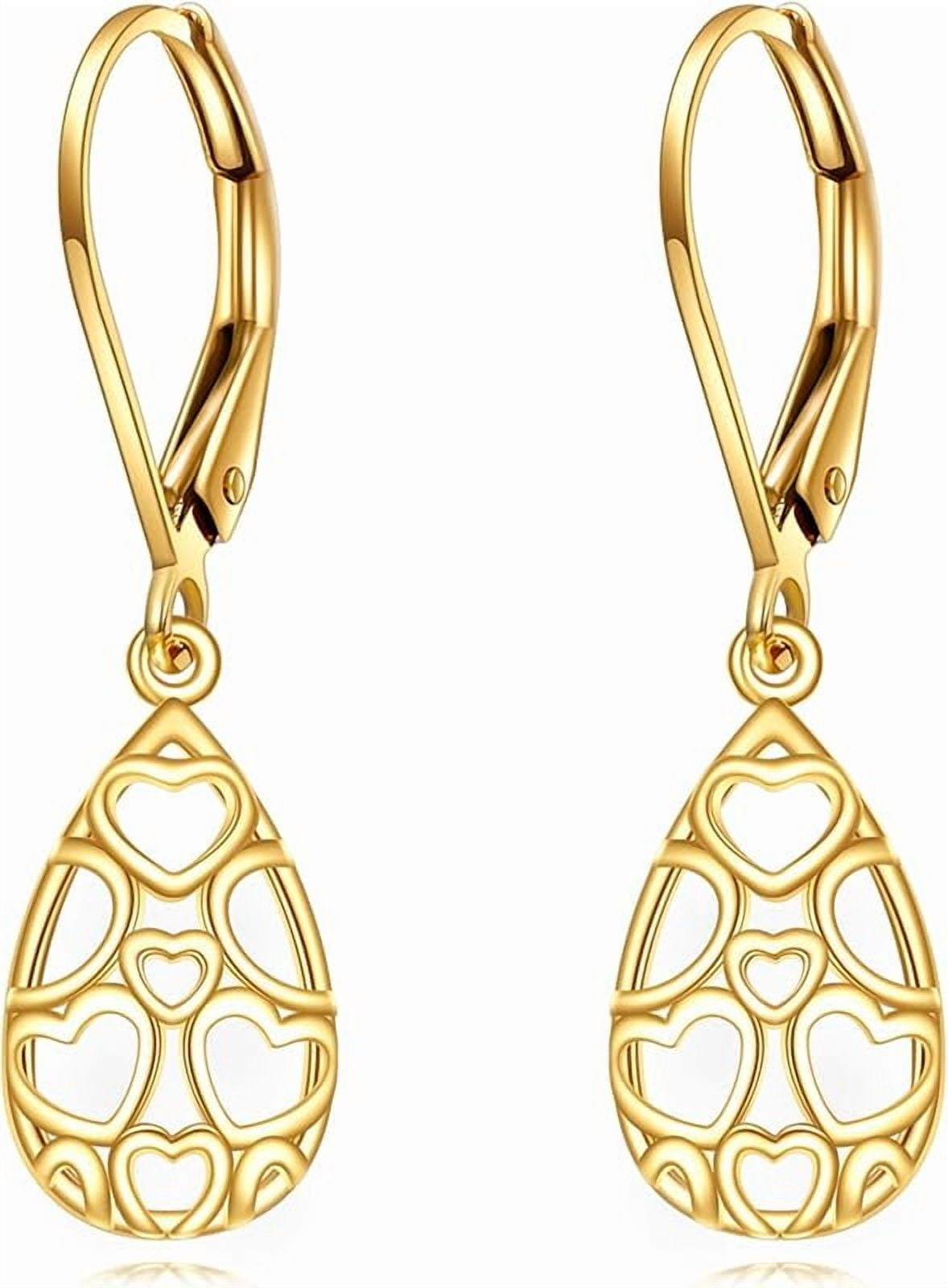 DOLIOX 14k Solid Gold Dangle Earrings for Women, Leverback Drop ...