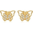 DOLIOX 14k Solid Gold Dragonfly Butterfly Stud Earrings for Women Cute ...