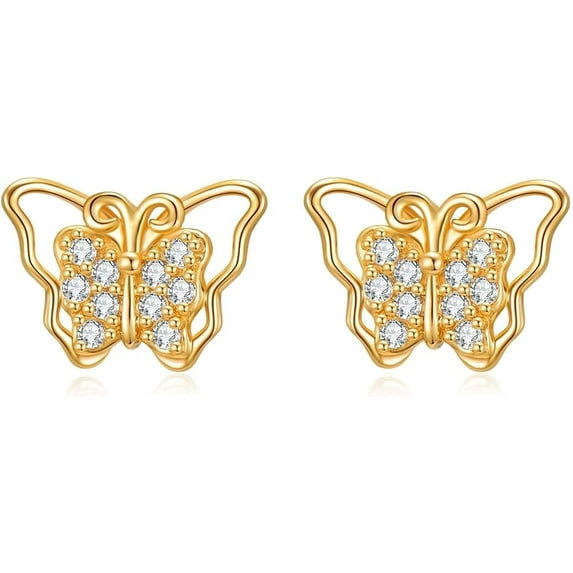 DOLIOX 14k Solid Gold Dragonfly Butterfly Stud Earrings for Women Cute ...