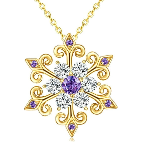 DOLIOX Christmas Gifts 14k Solid Gold Snowflake Necklace for Women ...