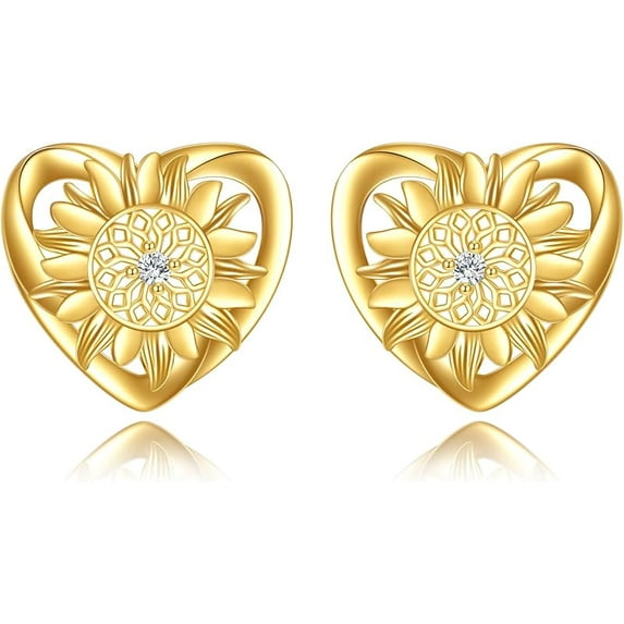 DOLIOX Christmas Gifts 14k Solid Gold Sunflower Stud Earrings for Women ...