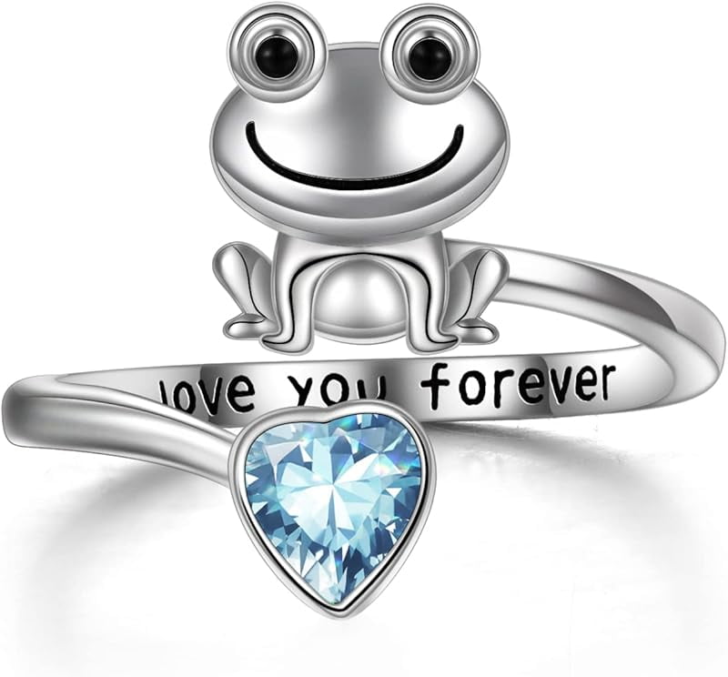DOLIOX Frog Rings for Women Sterling Silver Frog Hold Topaz Heart CZ ...