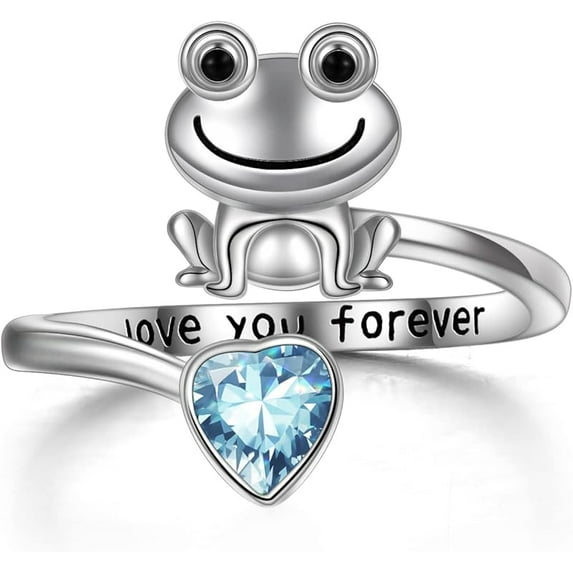 DOLIOX Frog Rings for Women Sterling Silver Frog Hold Topaz Heart CZ ...