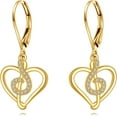 DOLIOX Gold Music Note Earrings 14K Solid Gold Heart Dangle Earrings ...