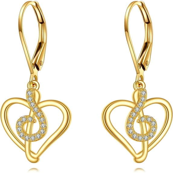 DOLIOX Gold Music Note Earrings 14K Solid Gold Heart Dangle Earrings ...
