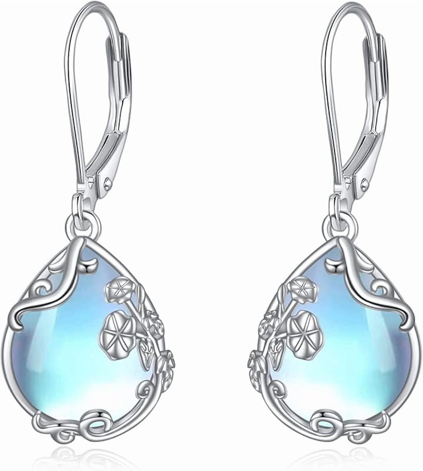 DOLIOX Moonstone Birth Flower Filigree Teardrop Drop Dangle Earrings ...
