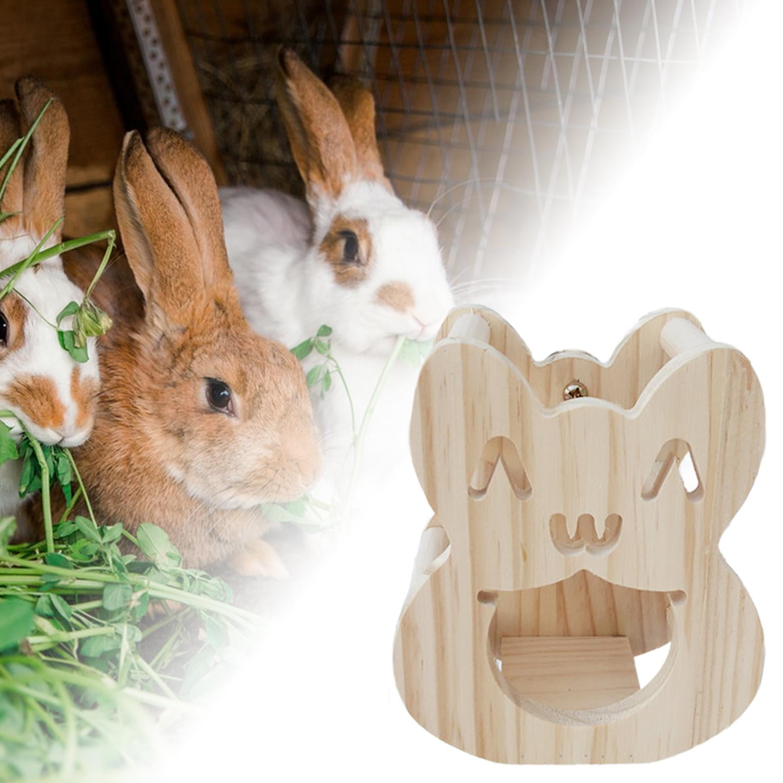 DOLITY Bunny Chew Toys Less Wasted Hay Wooden Rabbit Hay Feeder Easy ...