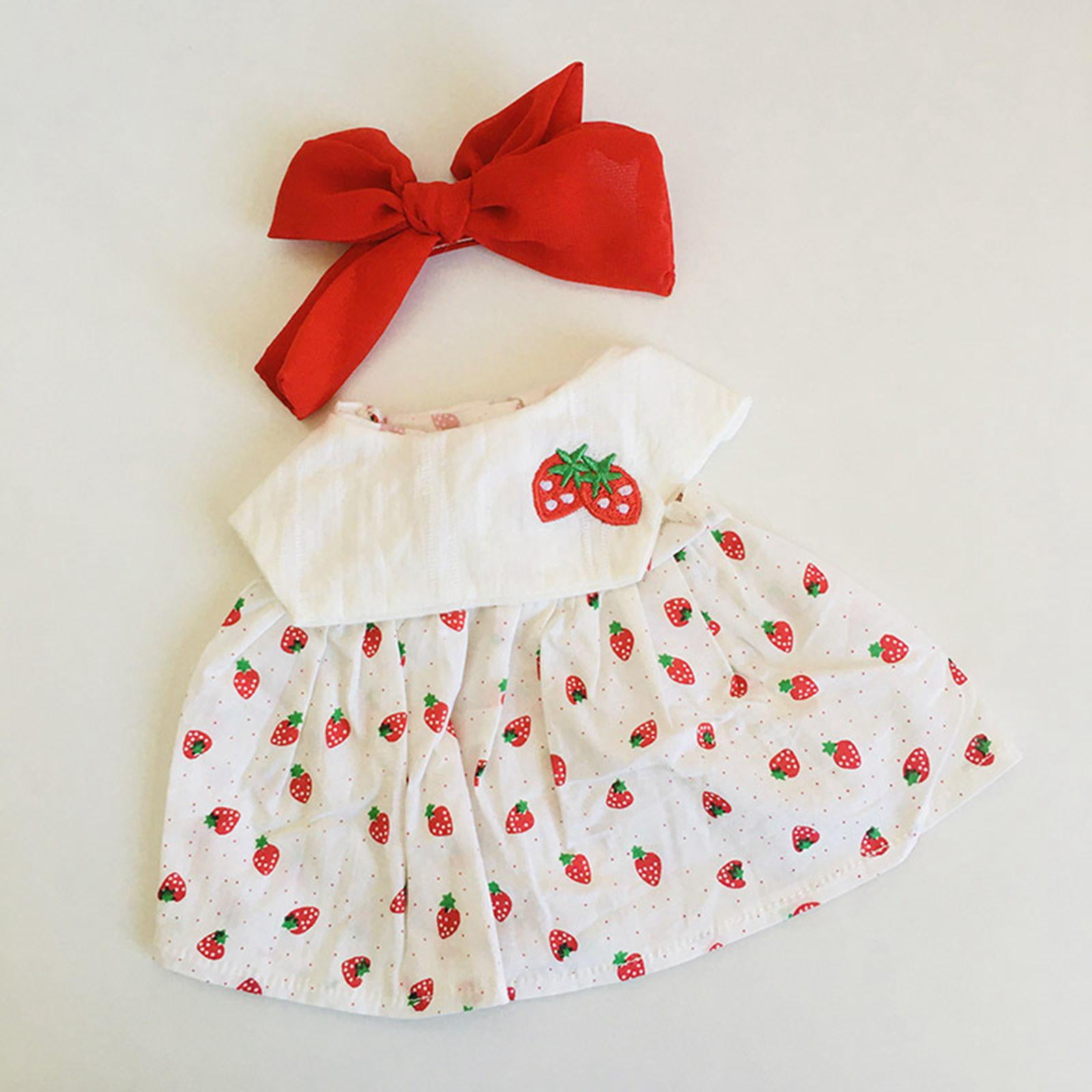 DOLITY Dolls Strawberry Dress and Bow Hairpin Outfits, Miniature Clothing Costume for 38cm Dolls ...