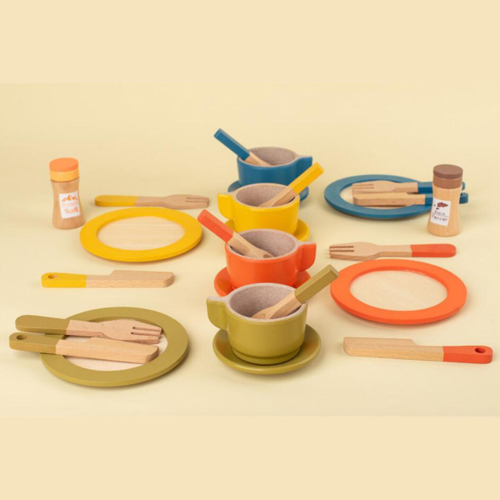 DOLITY Wooden Tea Set Tiny Food s Set for Restaurant Dining Room ...